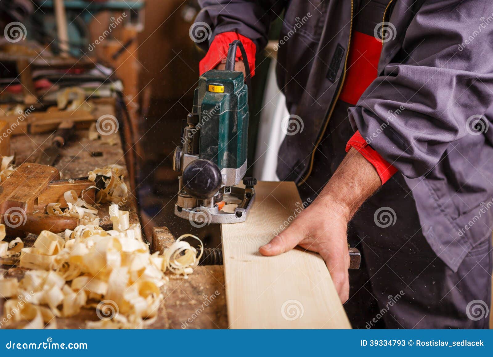 Carpenter at Work with Electric Planer Joinery Stock Image - Image of ...