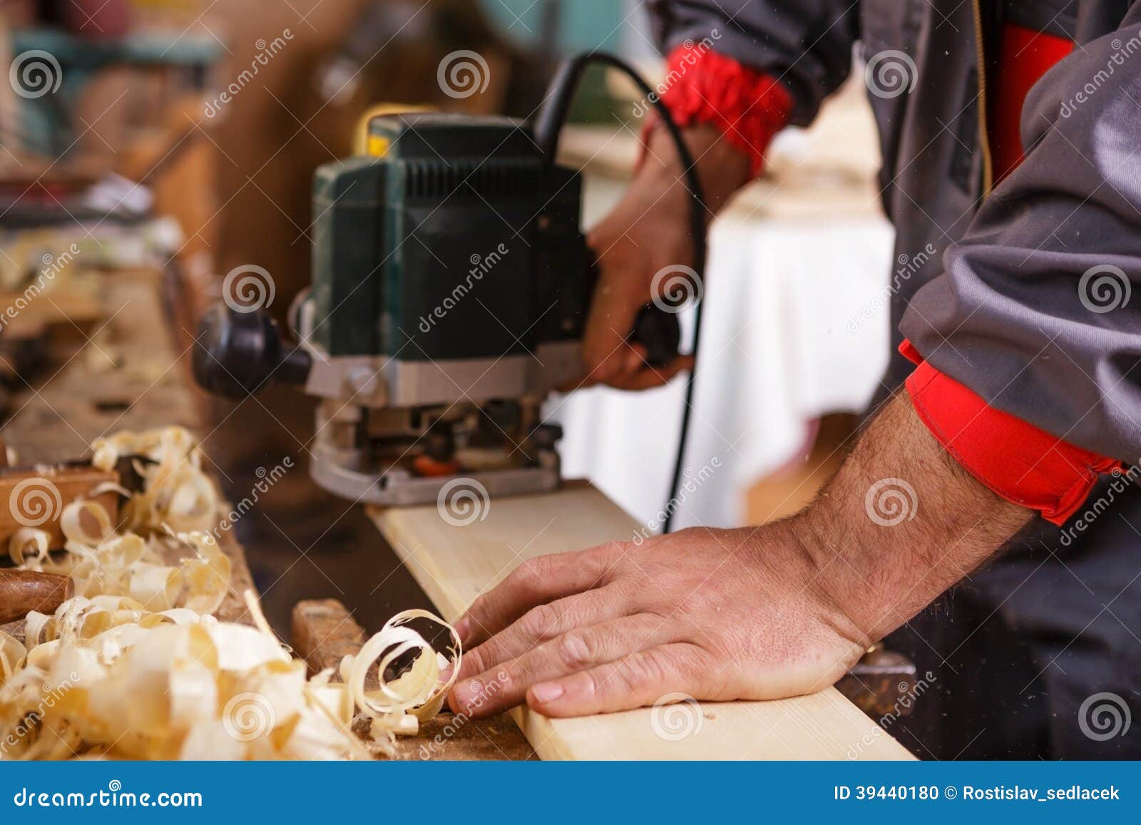 Carpenter at Work with Electric Planer Joinery Stock Photo - Image of ...