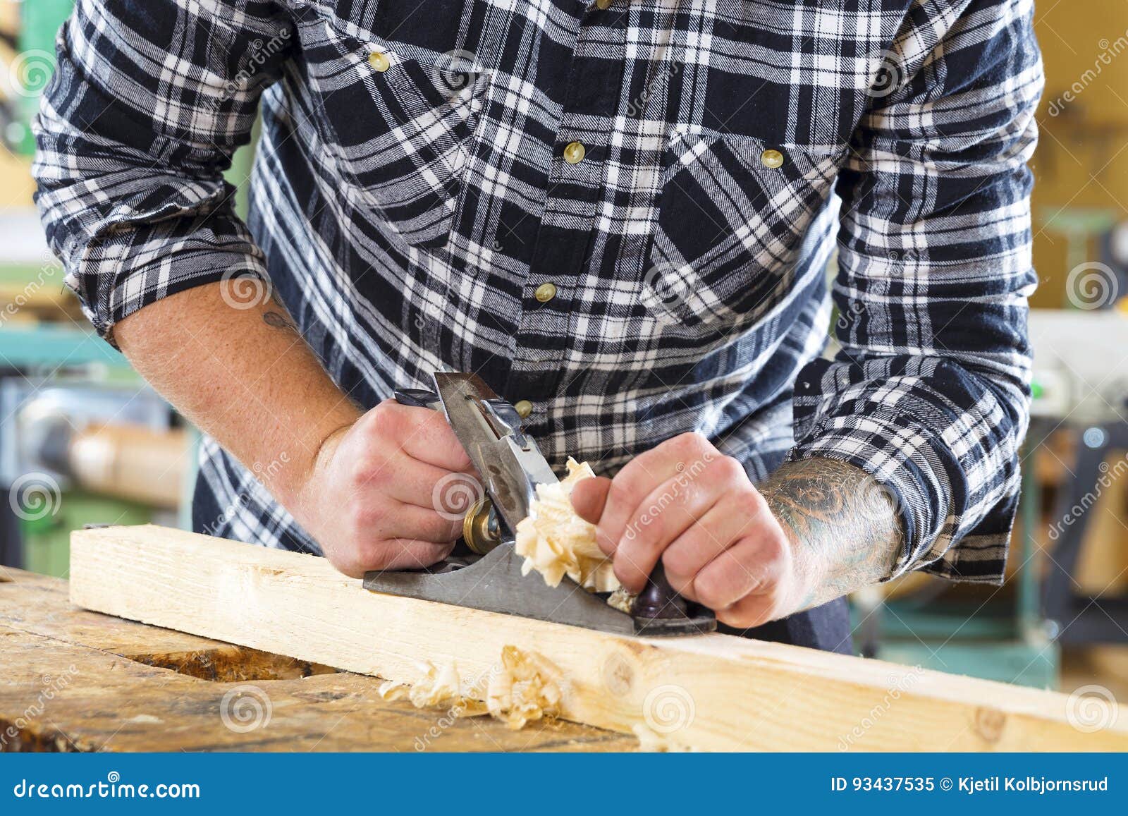 Carpenter Work with Plane on Wood Plank Stock Image - Image of craft ...