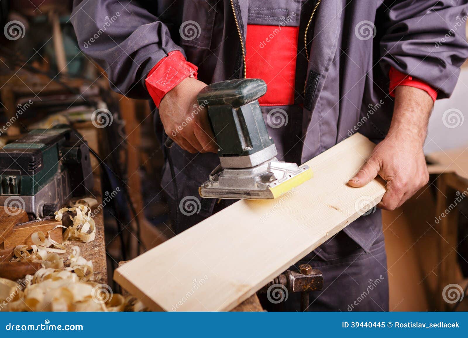 Carpenter at Work with the Sander Stock Image - Image of belt, metal ...
