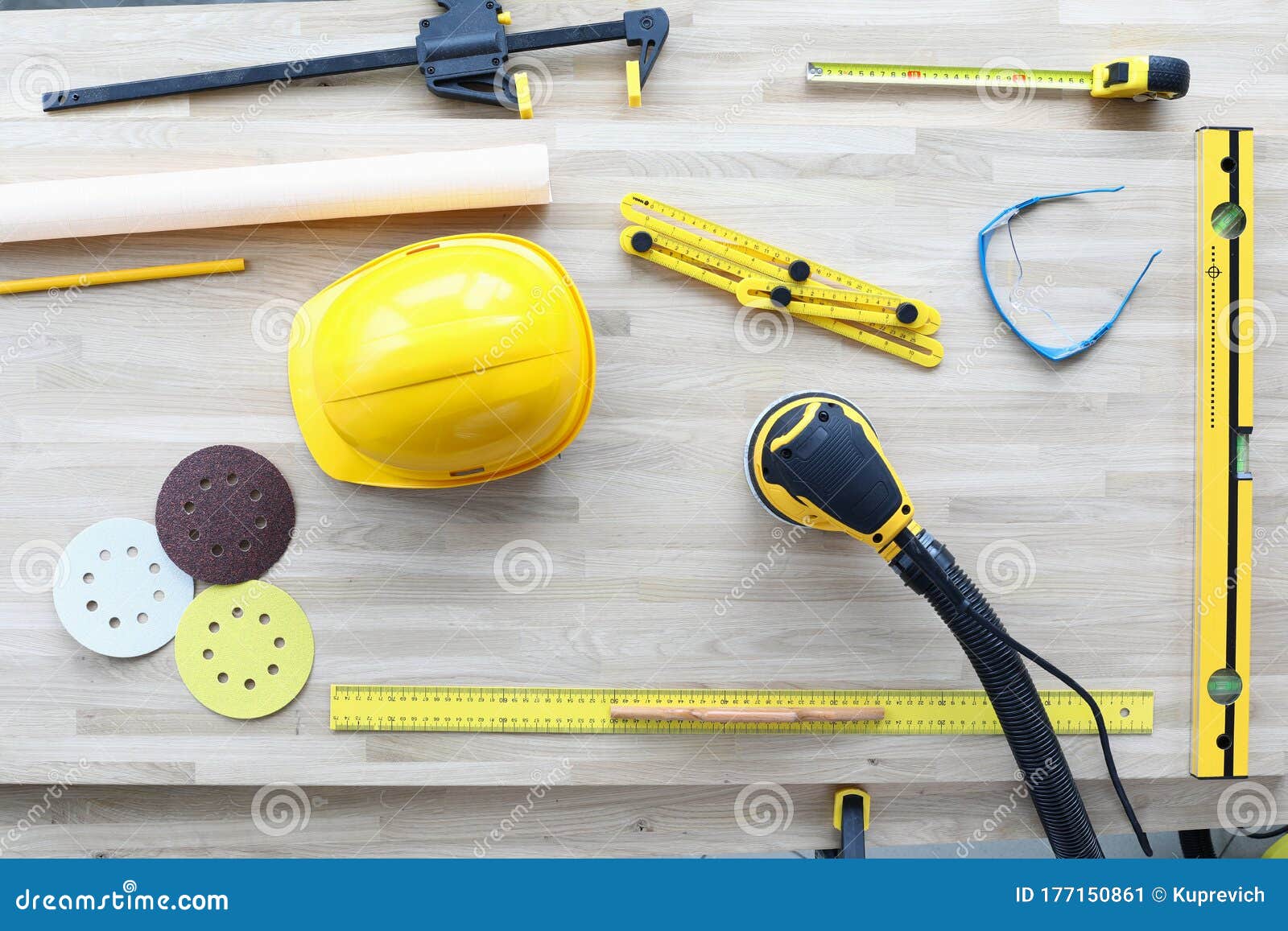 Carpenter Work Tools on Desk Stock Image - Image of colour, create ...