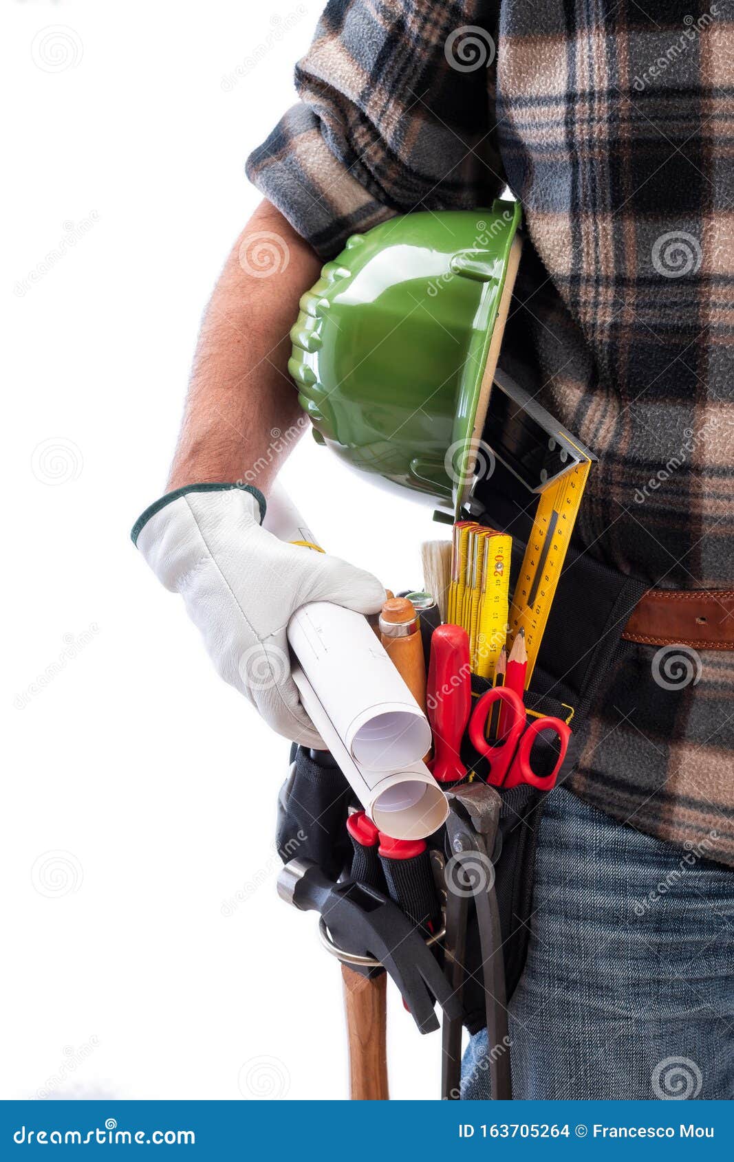 Carpenter with Work Tools on a White Background. Carpentry Stock Photo ...