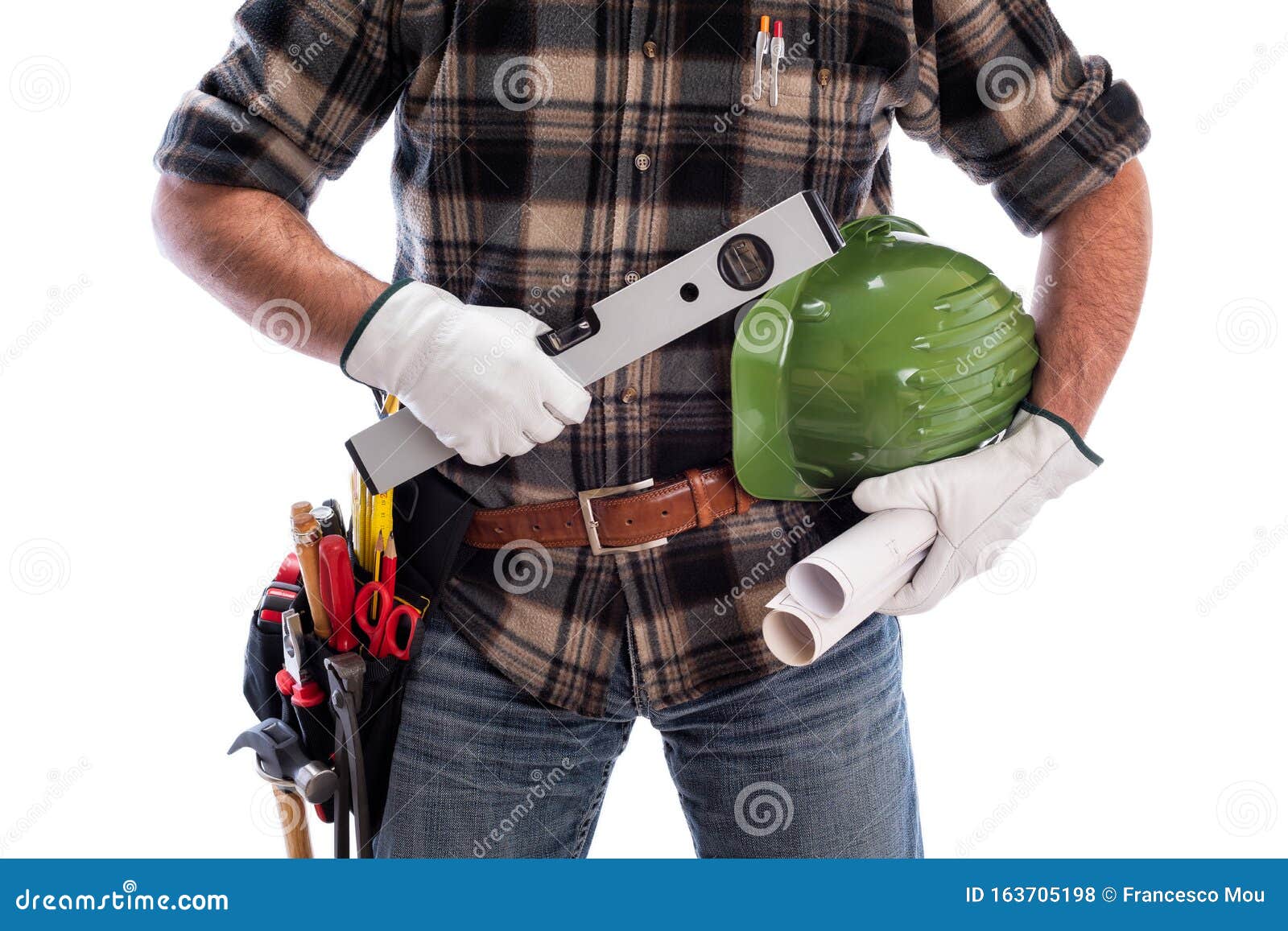 Carpenter with Work Tools on a White Background. Carpentry Stock Photo ...