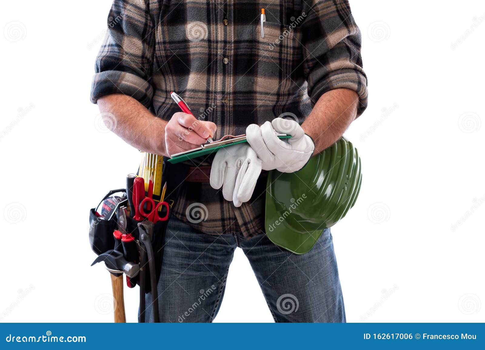 Carpenter with Work Tools on a White Background. Carpentry Stock Photo ...