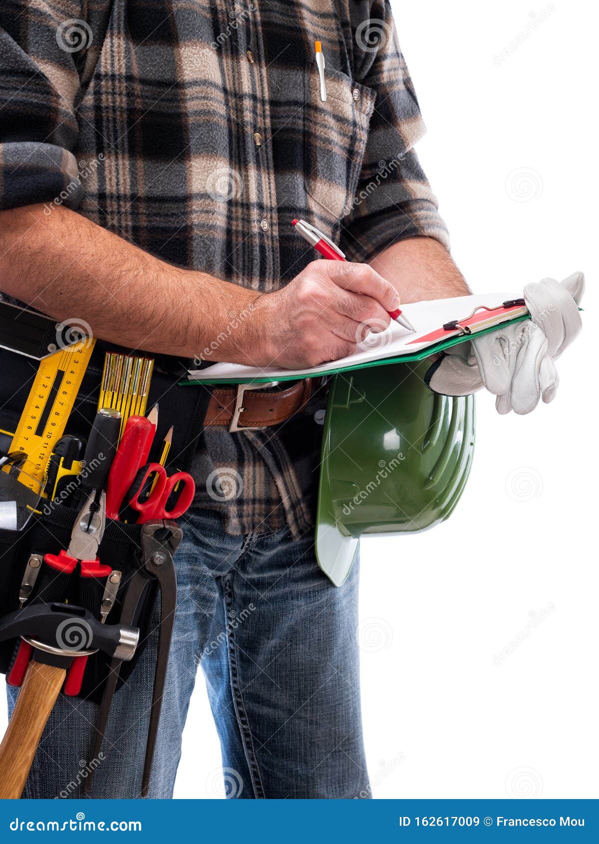 Carpenter with Work Tools on a White Background. Carpentry Stock Image ...