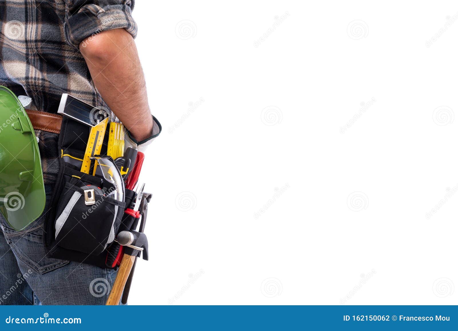 Carpenter with Work Tools on a White Background. Carpentry Stock Photo ...
