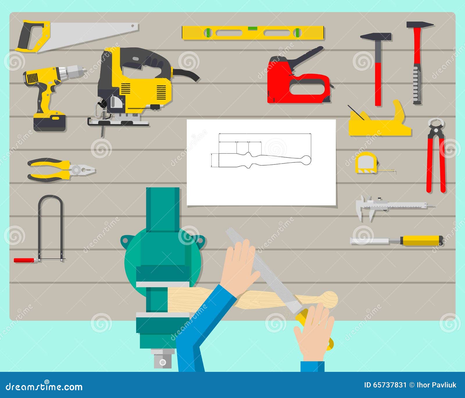 Carpenter at work stock vector. Illustration of rasp - 65737831