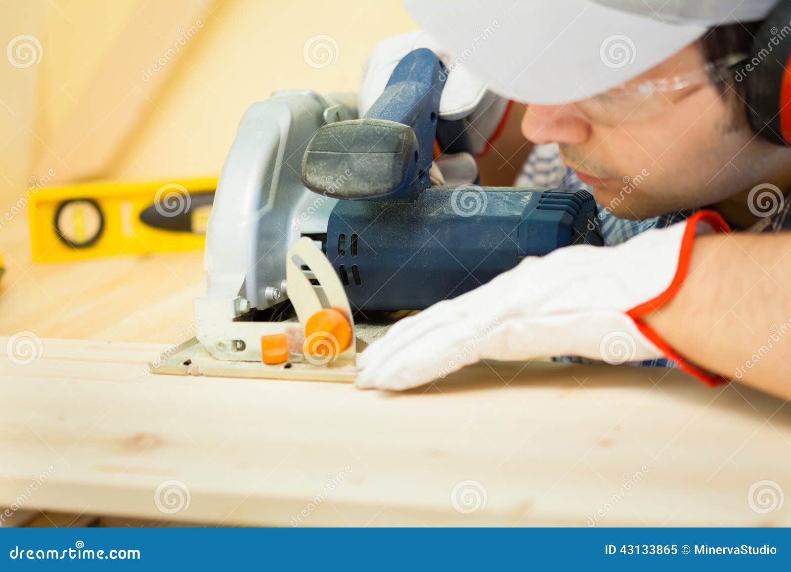Carpenter at Work Using a Circular Saw Stock Image - Image of craft ...