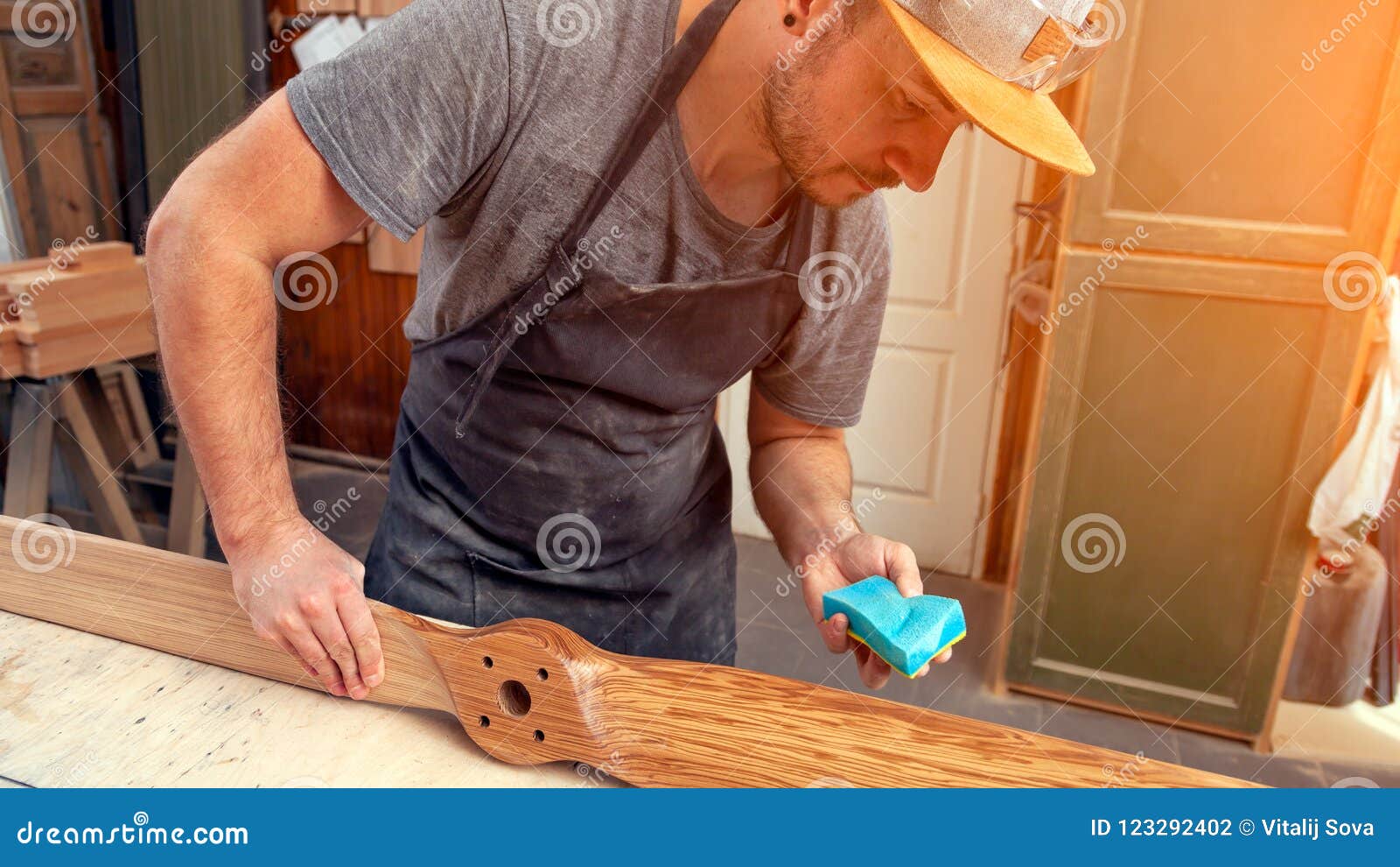 Carpenter work with wooden stock photo. Image of hand - 123292402
