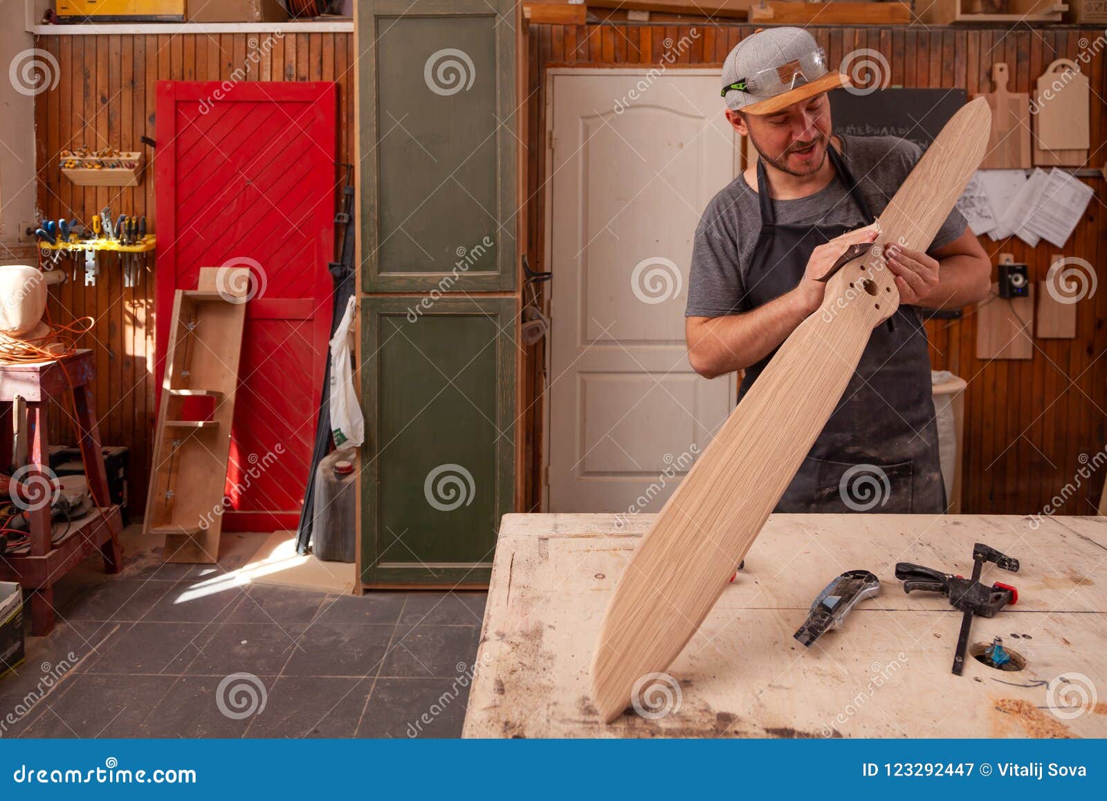 Carpenter work with wooden stock image. Image of construction - 123292447