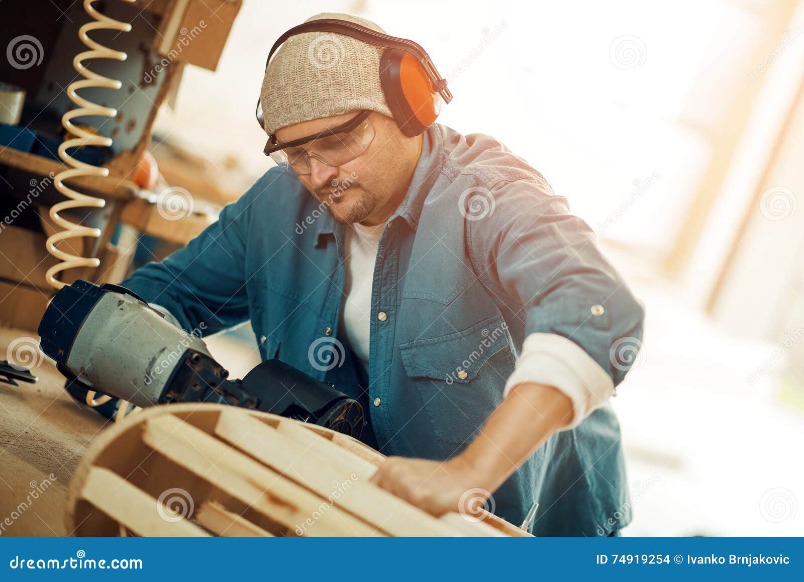 Carpenter at work stock photo. Image of improvement, carpenter - 74919254