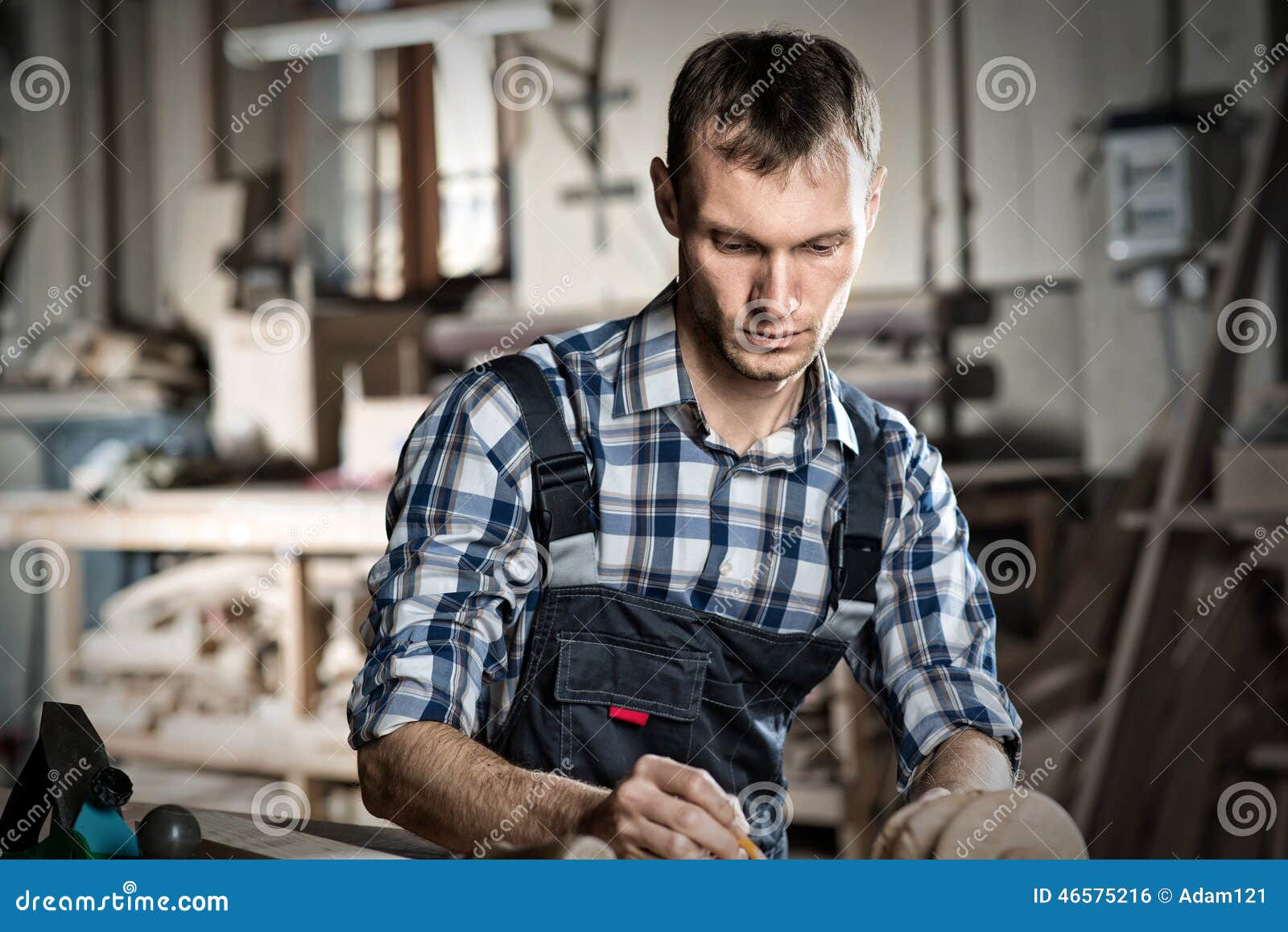 Carpenter at work stock photo. Image of pine, carver - 46575216
