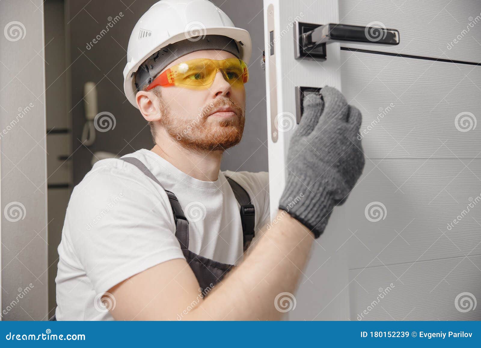 Carpenter Worker Installation Process of Wood Door Hinge Stock Image ...