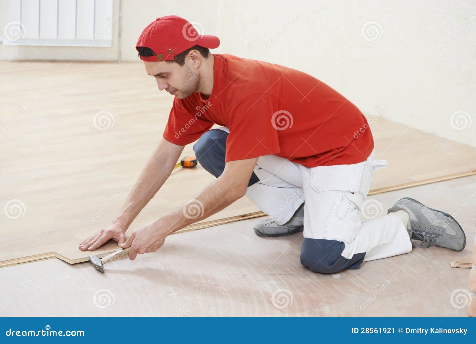 Carpenter Worker Joining Parket Floor Stock Image - Image of ...