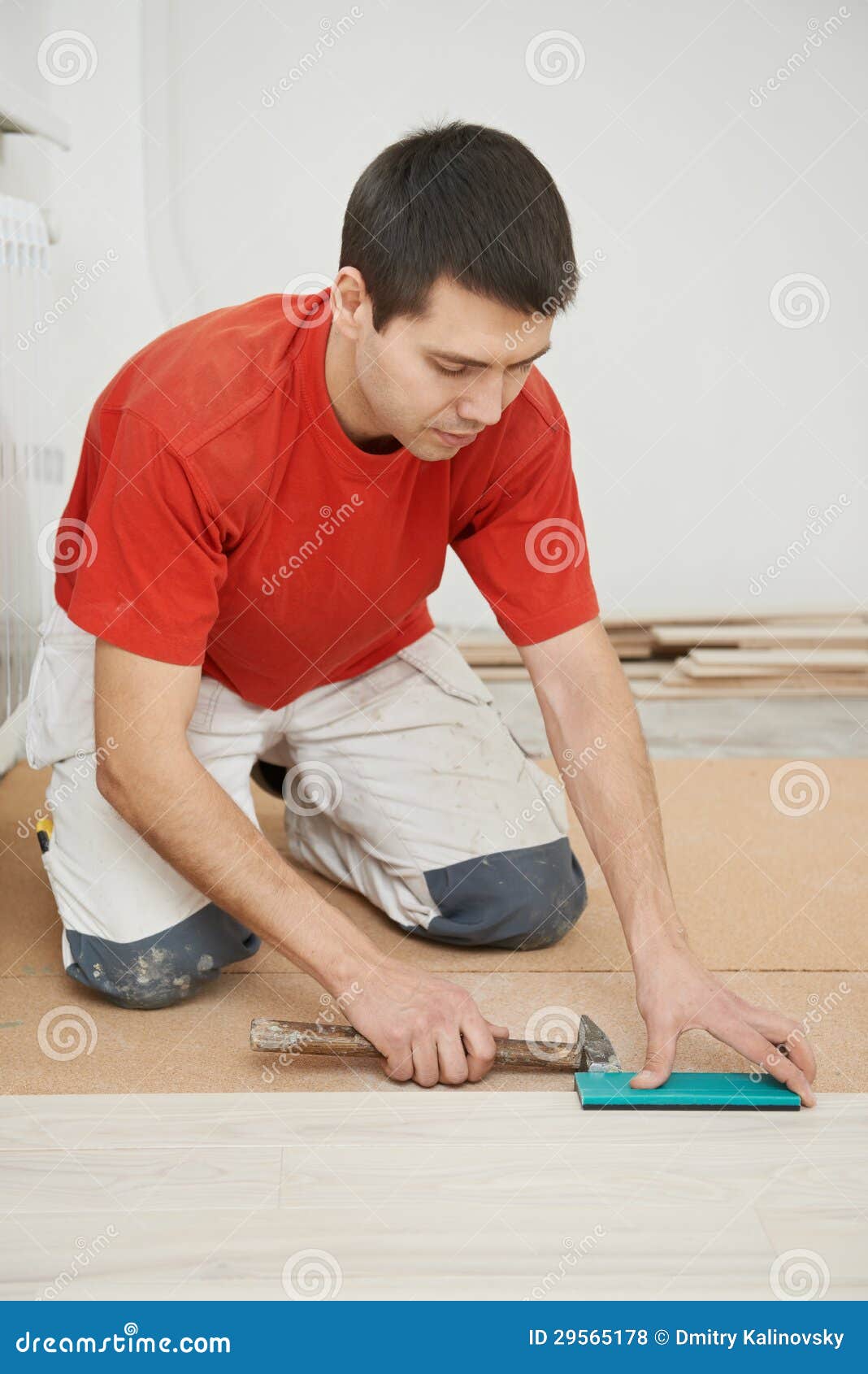 Carpenter Worker Joining Parket Floor Stock Photo - Image of ...