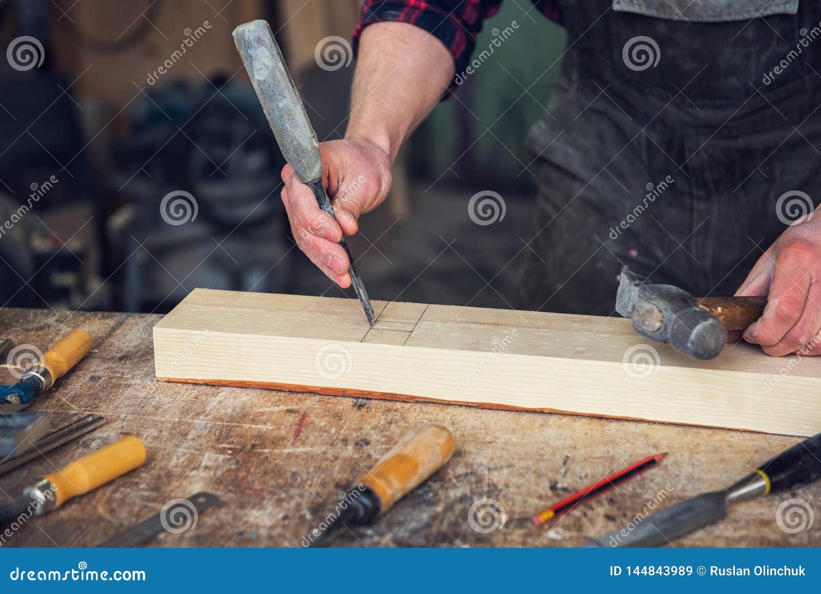 Carpenter Working with a Chisel Stock Image - Image of handcraft ...