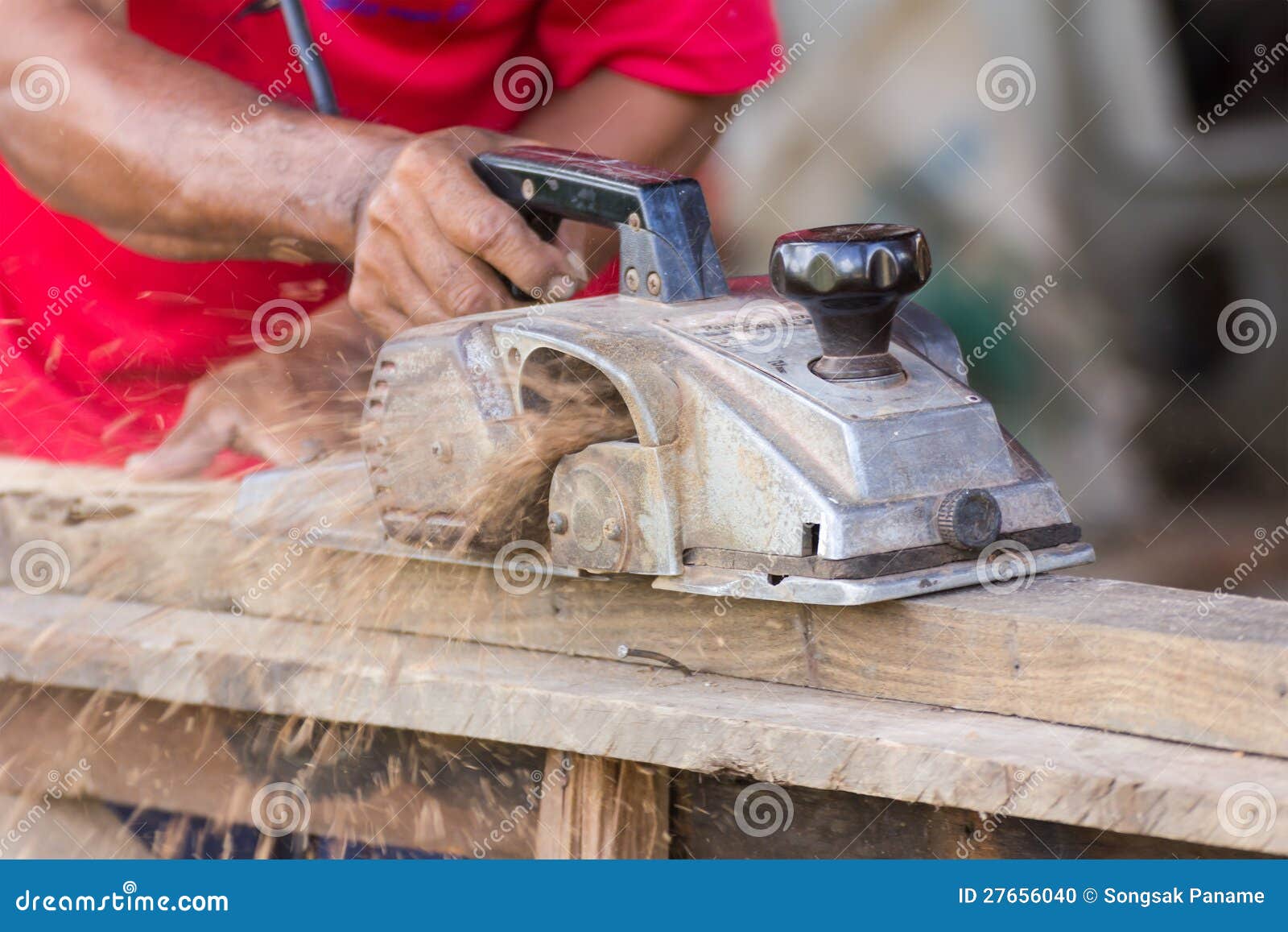Carpenter Working with Electric Planer Stock Photo - Image of cutting ...