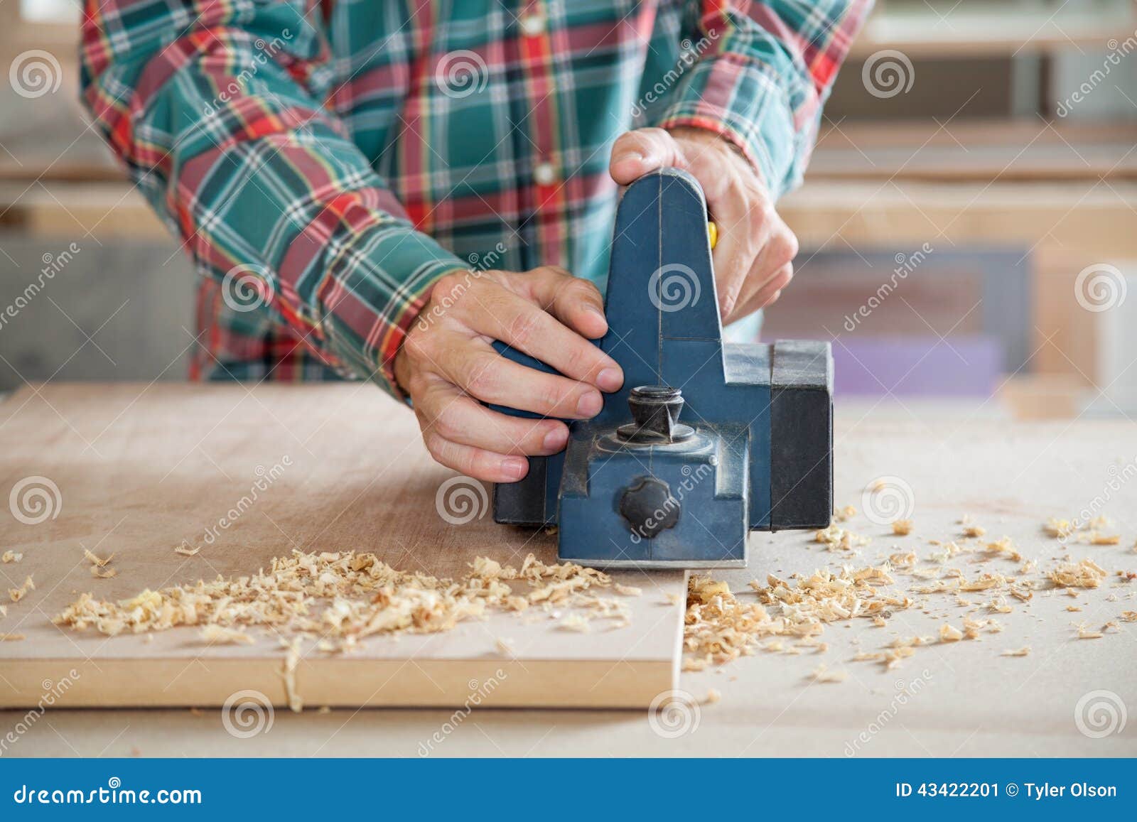 Carpenter Working with Electric Planer on Wood Stock Image - Image of ...