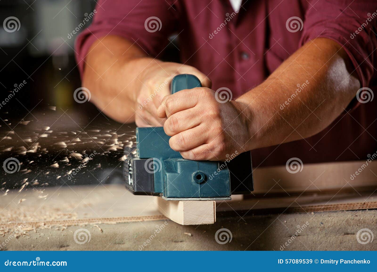 Carpenter Working with Electric Planer. Stock Image - Image of ...