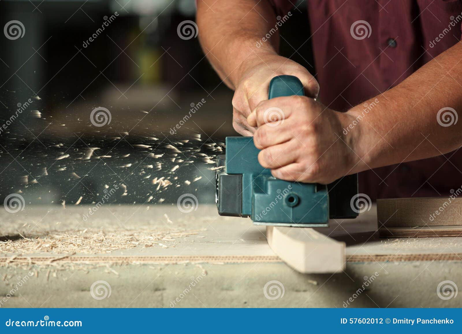 Carpenter Working with Electric Planer. Stock Photo - Image of ...