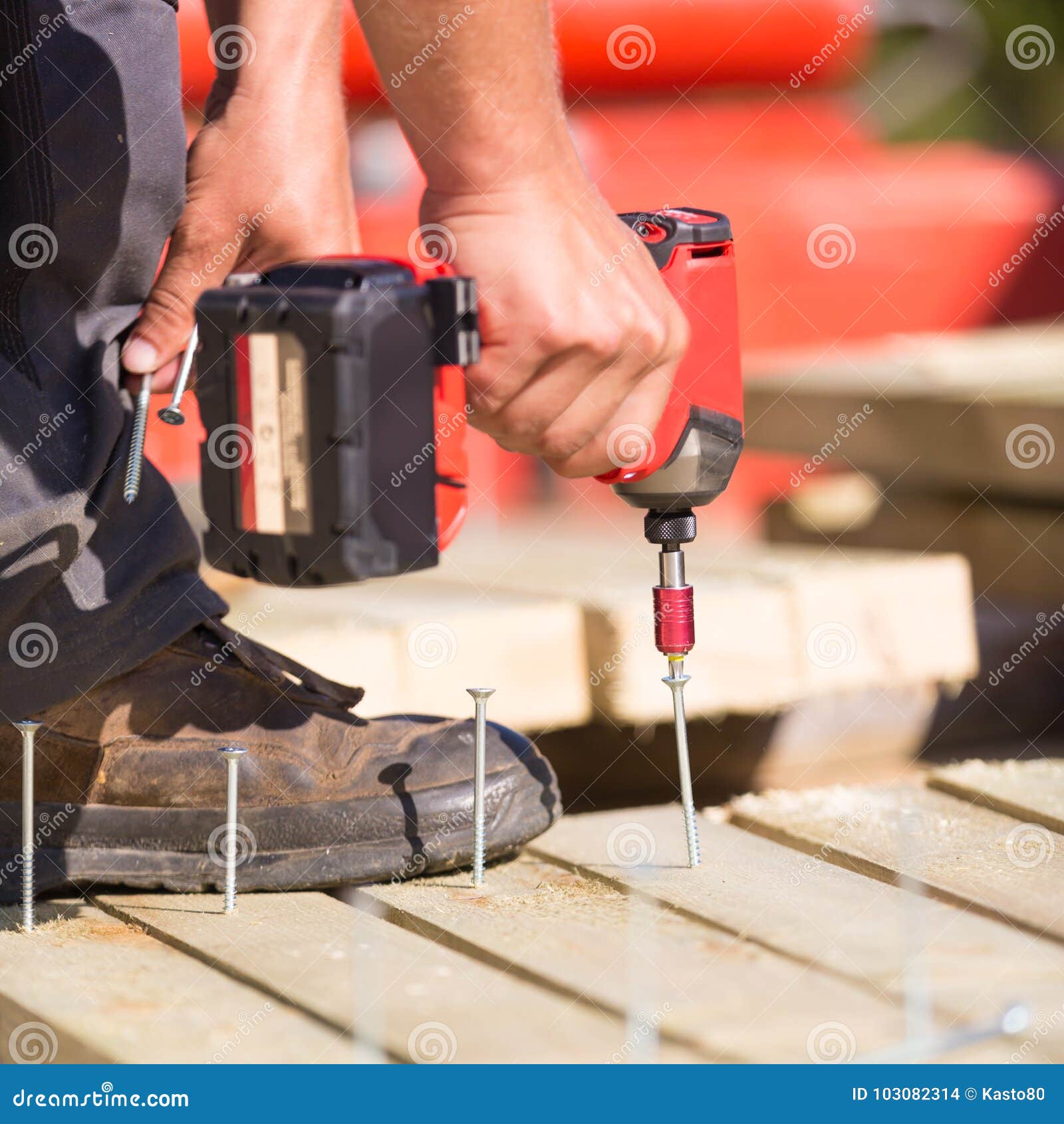 Carpenter Working with an Electric Screwdriver. Stock Photo - Image of ...