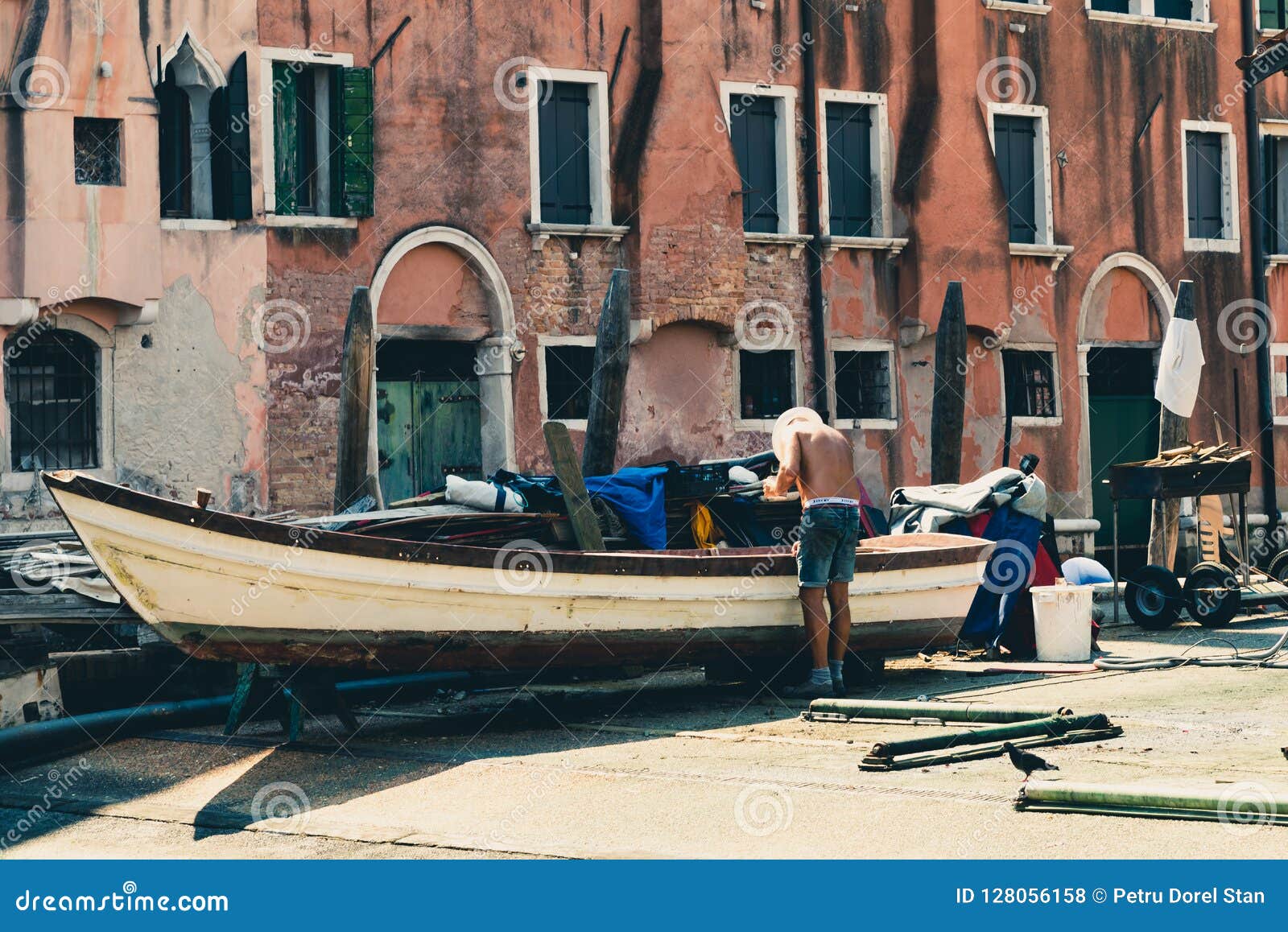 A Carpenter Working at a Gondola in Venice, Italy. Editorial Stock ...