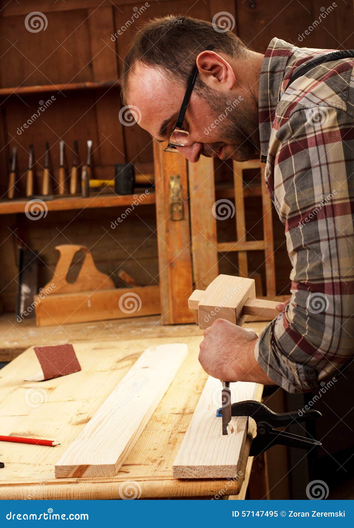 Carpenter Working in His Workshop Stock Image - Image of equipment ...