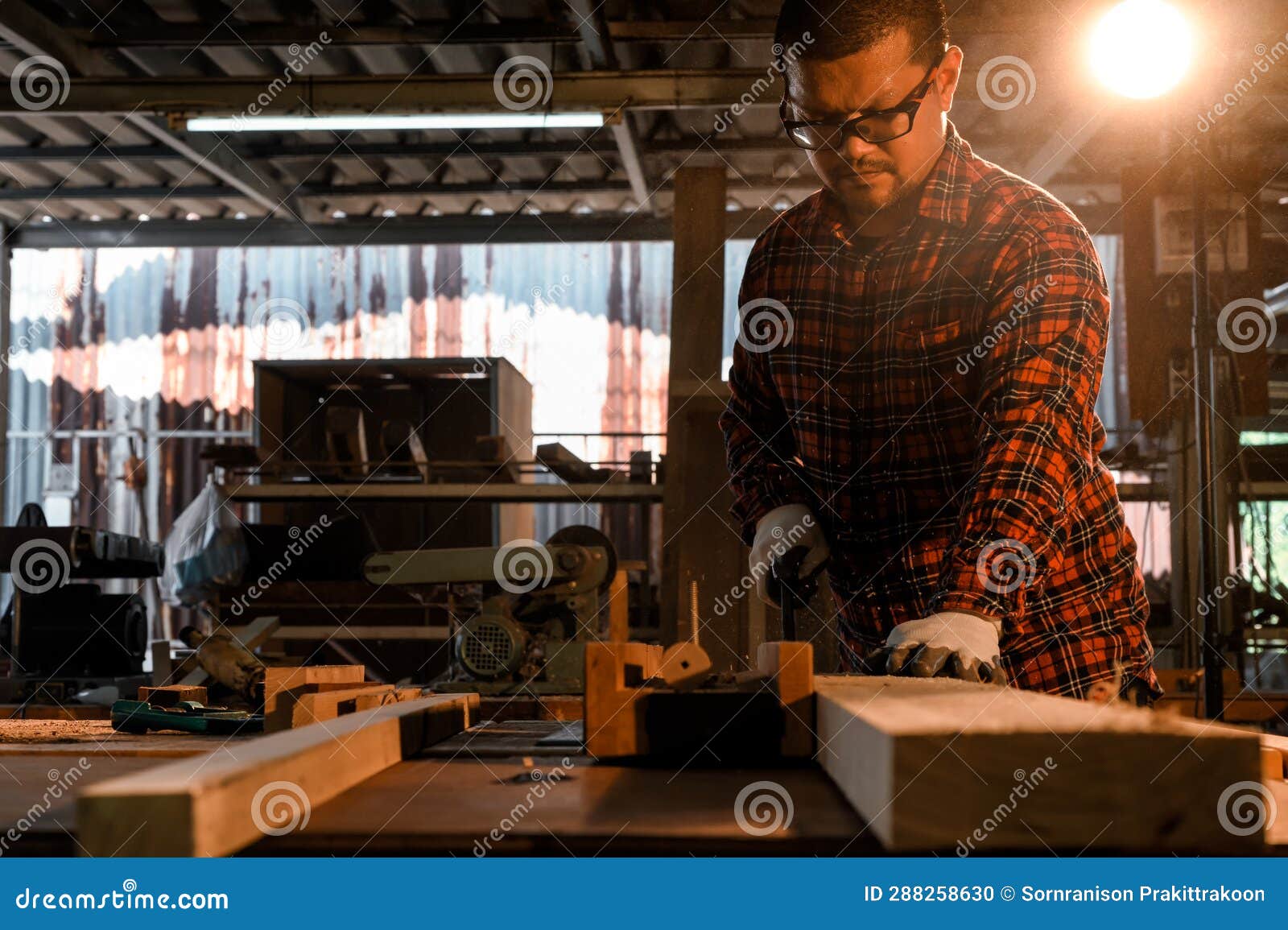 Carpenter Working with Machine Electronic Table Circular Saw for ...