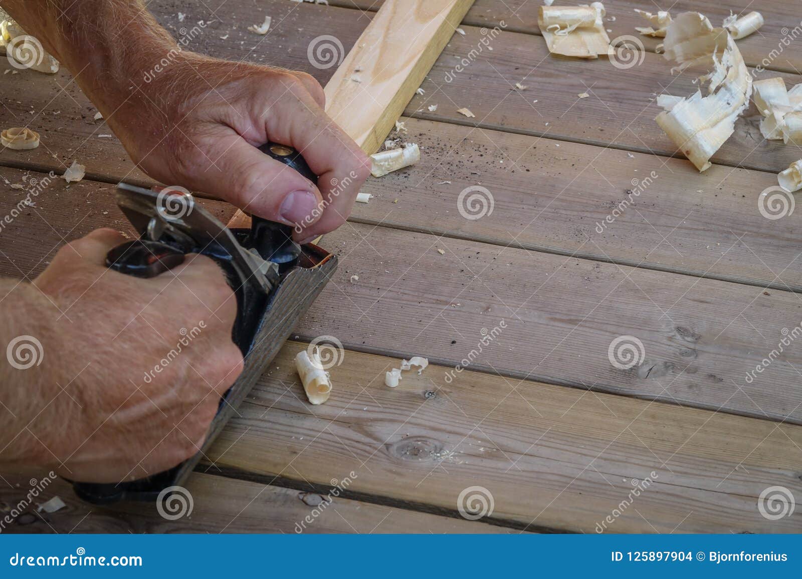 Carpenter Working with Plane on Wood Stock Photo - Image of planer ...