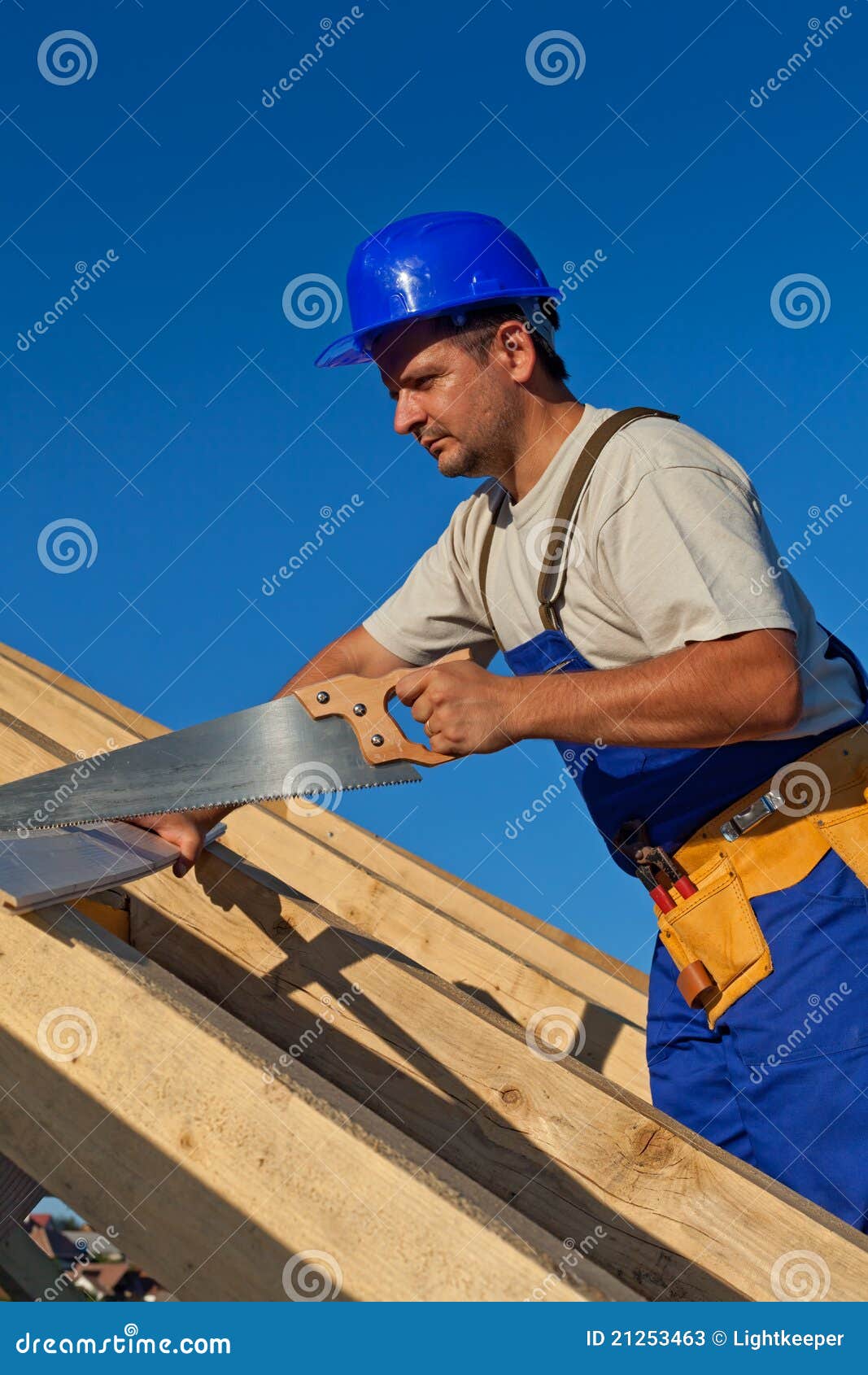 Carpenter Working on the Roof Stock Image - Image of wood, builder ...