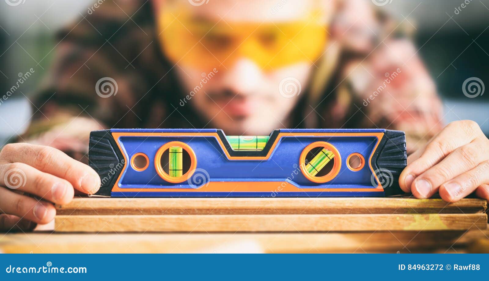 Carpenter Working with a Spirit Level Stock Photo - Image of ...