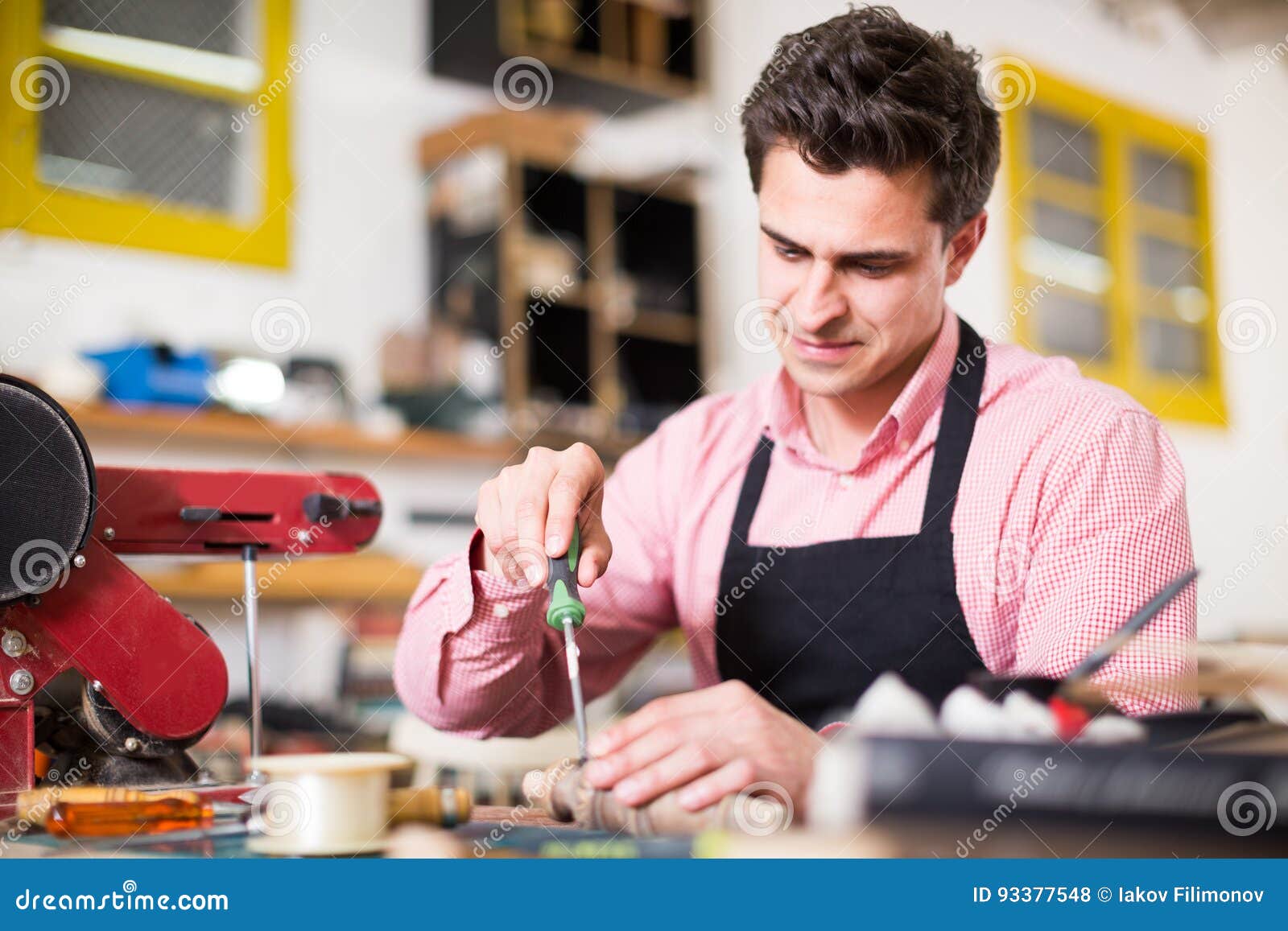 Carpenter Working in Studio Stock Photo - Image of indoors, cutters ...