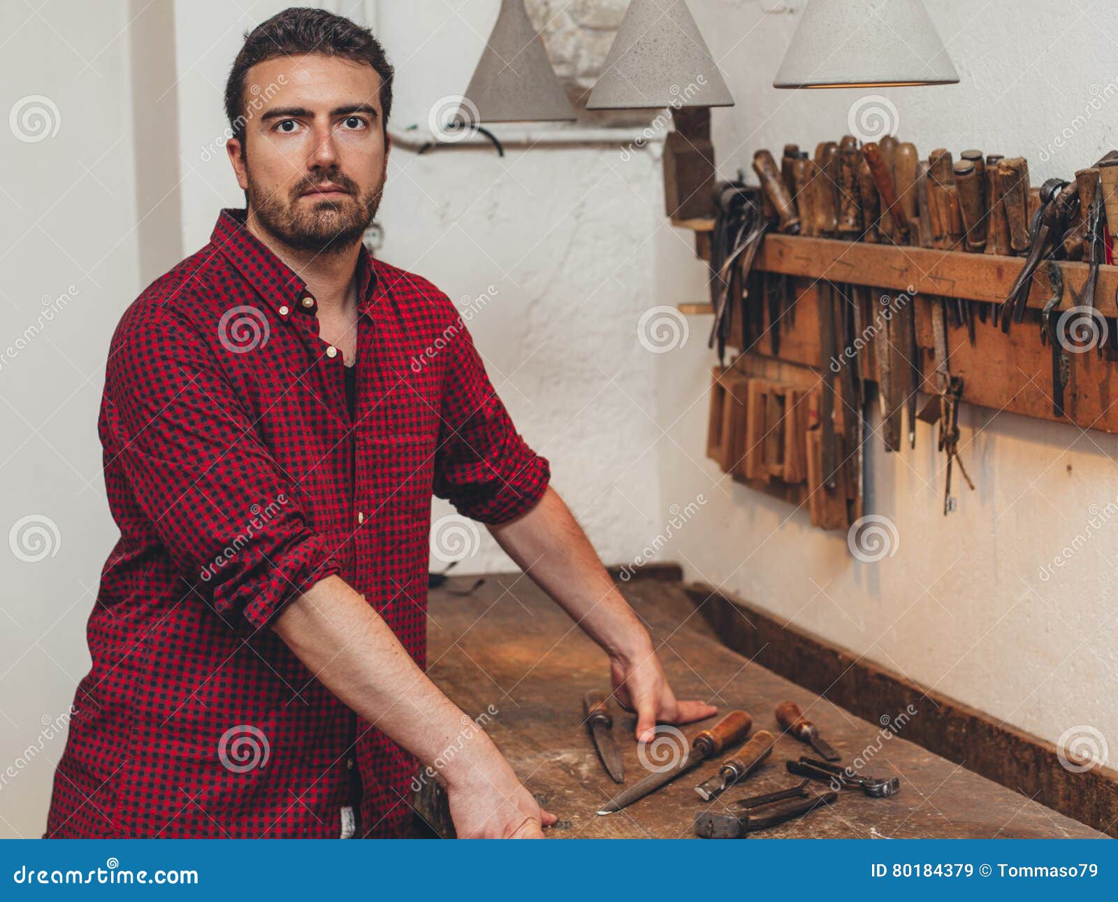 Carpenter Working with Tools in His Carpentry Stock Image - Image of ...