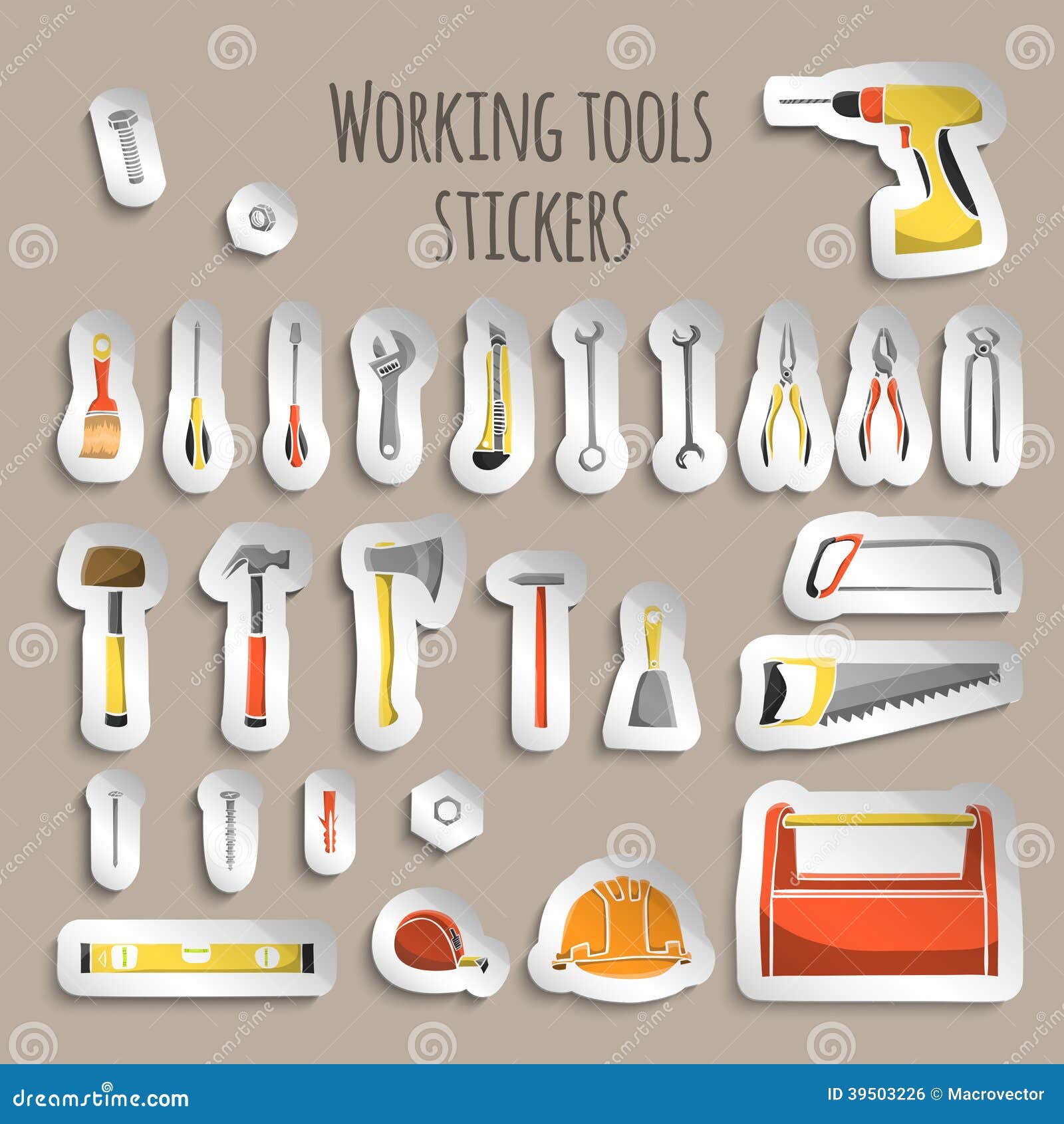 Carpenter Working Tools Icons Stickers Stock Vector - Illustration of ...