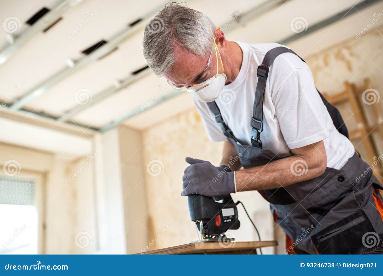 Carpenter Working with Wood Plank at Workshop Stock Photo - Image of ...