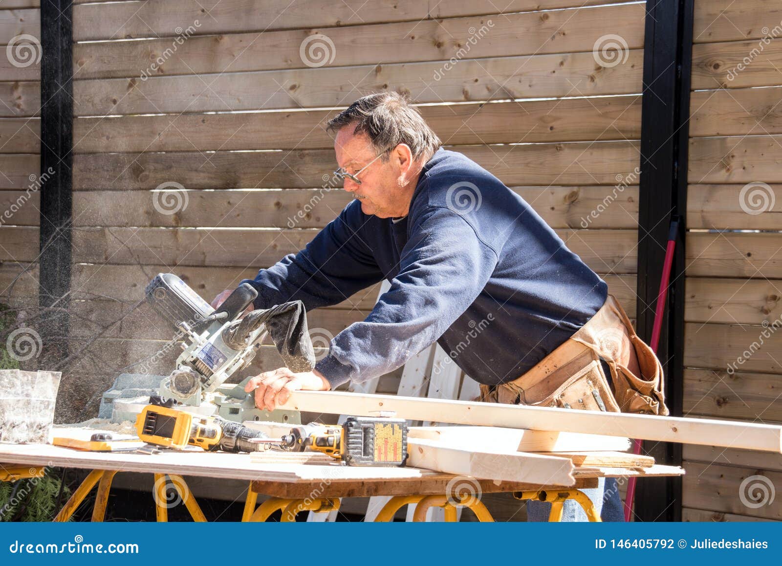 Carpenter Working on Wood Structure Stock Photo - Image of house ...