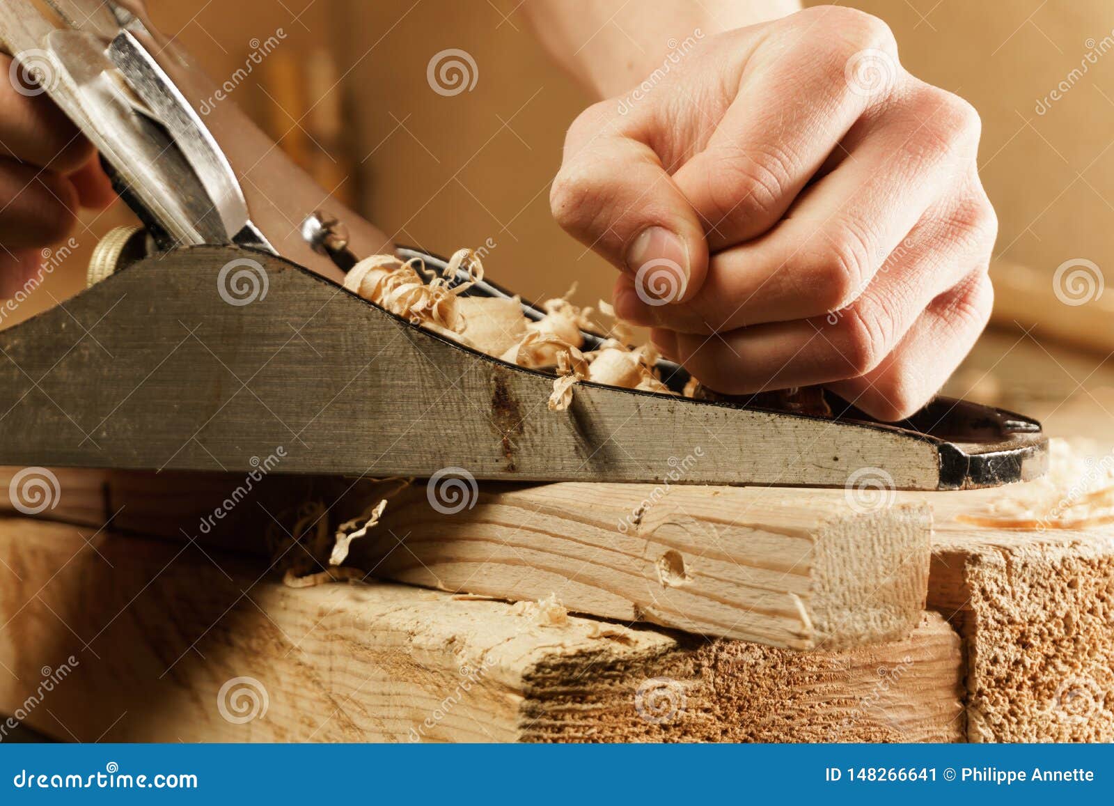 Carpenter Working a Wooden Board with a Plane Stock Image - Image of ...