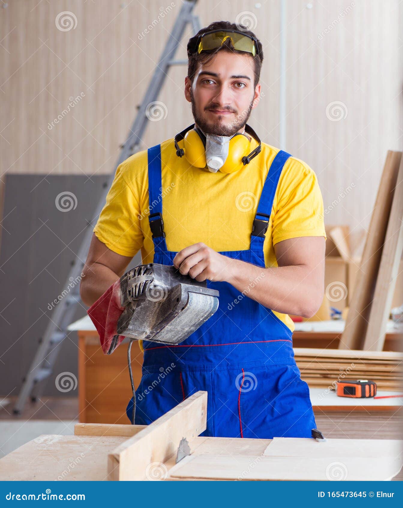 Carpenter Working in the Workshop Stock Image - Image of happy ...