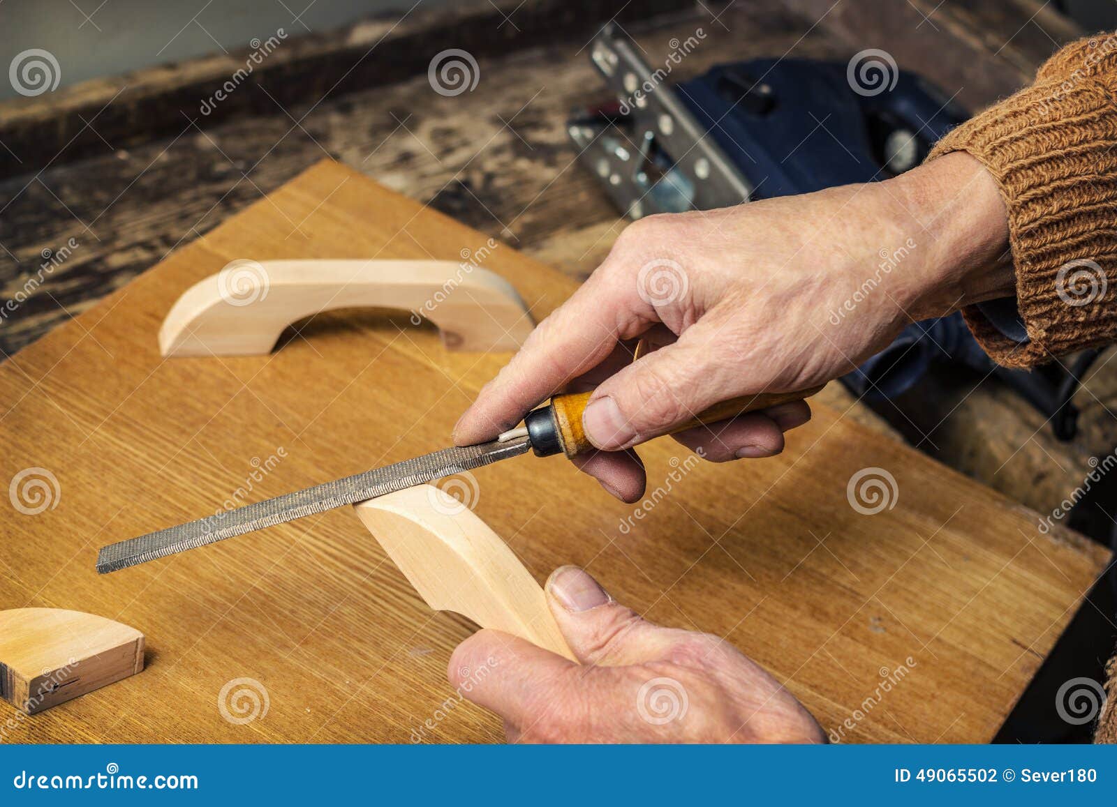 Carpenter Working in a Workshop Rasp Stock Photo - Image of fretsaw ...