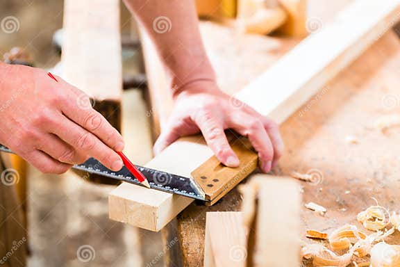 Carpenter with Workpiece in Carpentry Stock Photo - Image of working ...