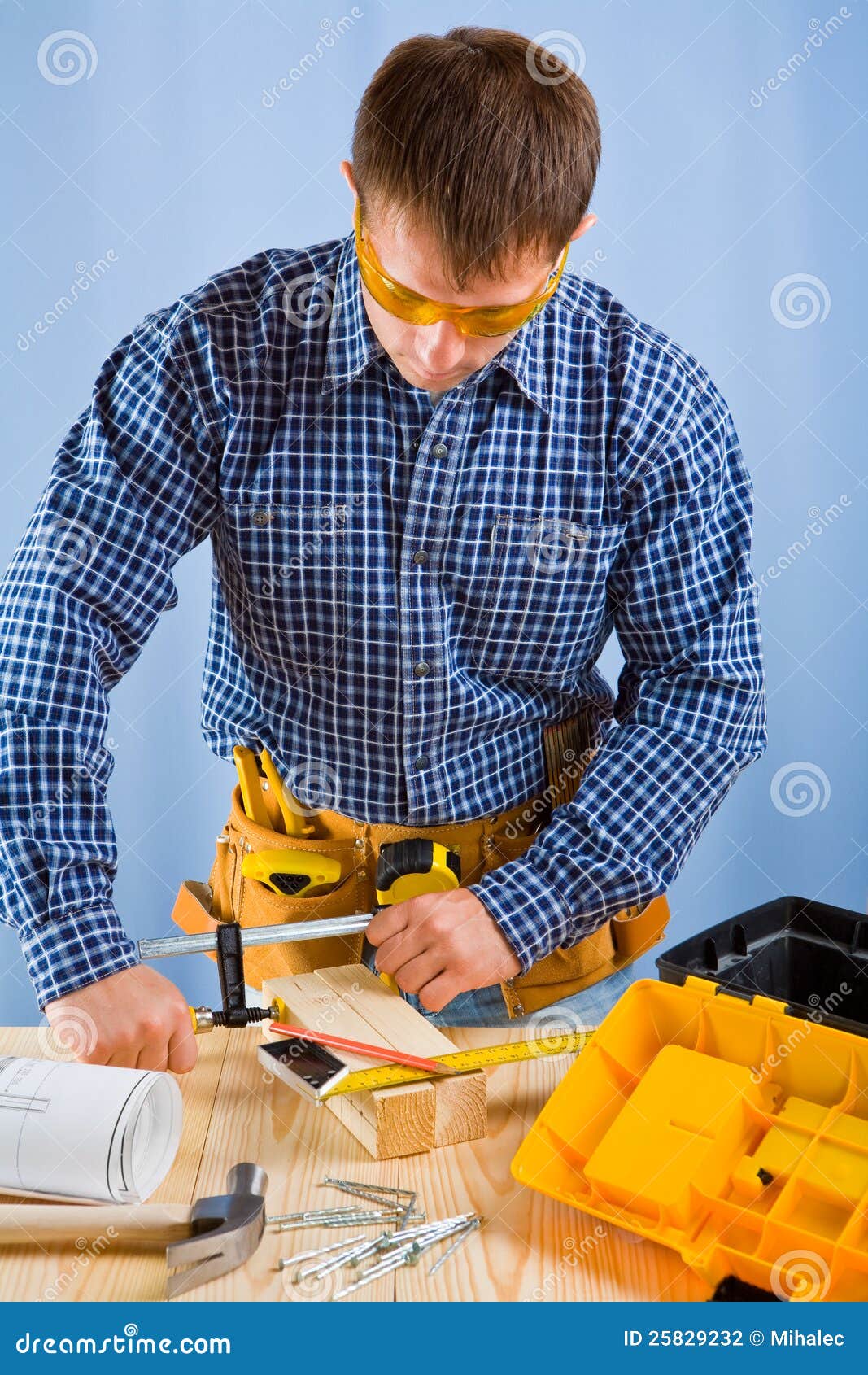Carpenter Works with Carpenter Vise Stock Photo - Image of human ...