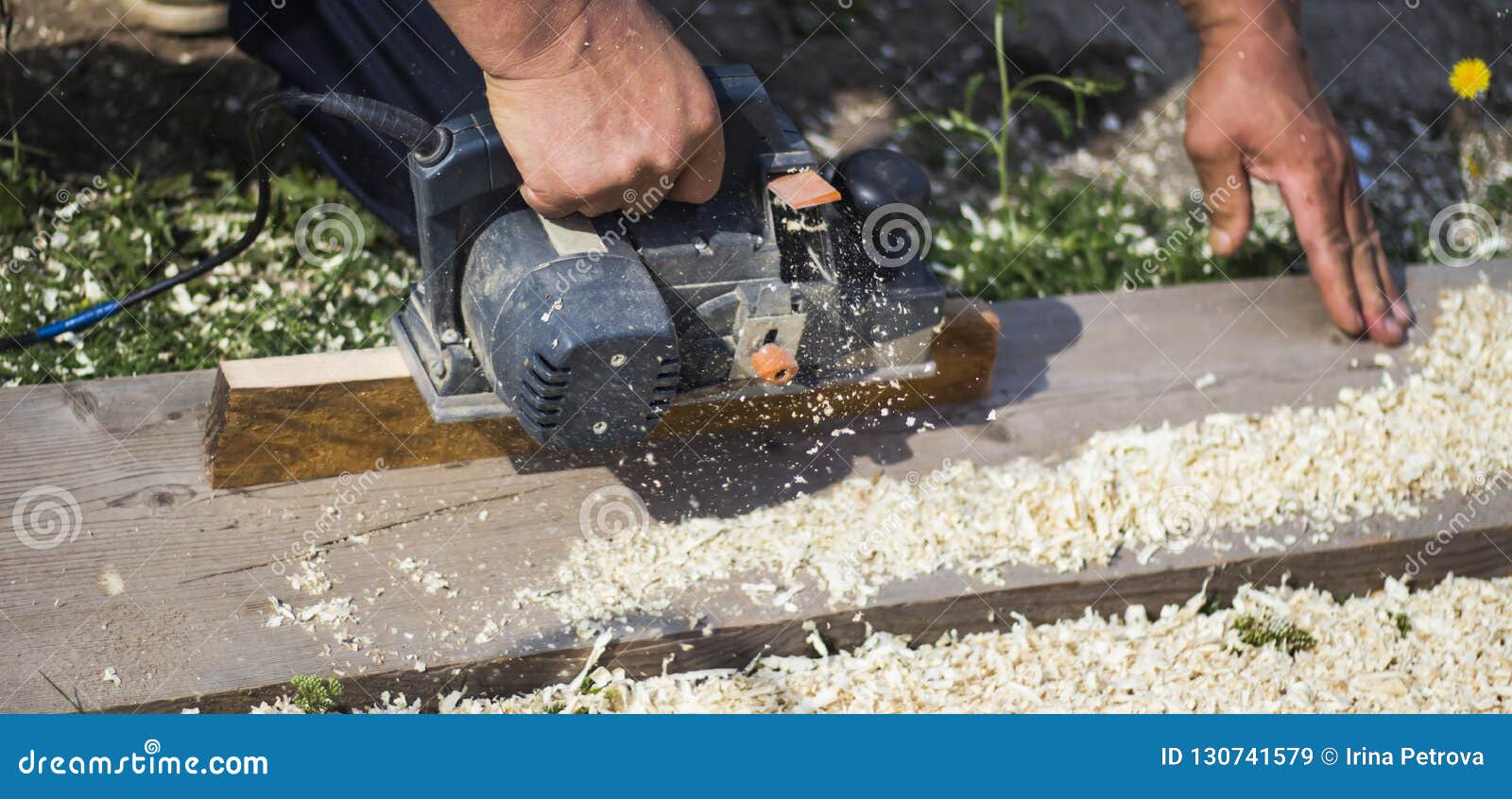 Carpenter Works with an Electric Tool Stock Image - Image of person ...