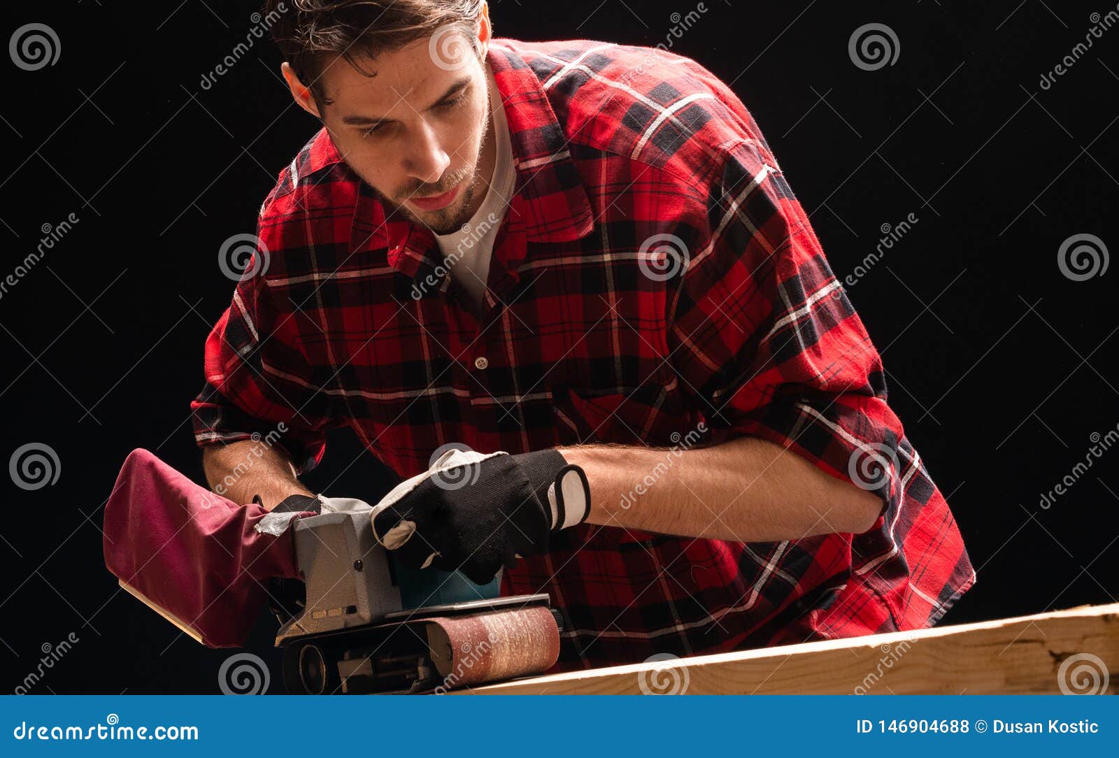 Carpenter Works with Electrical Planer Stock Photo - Image of skill ...