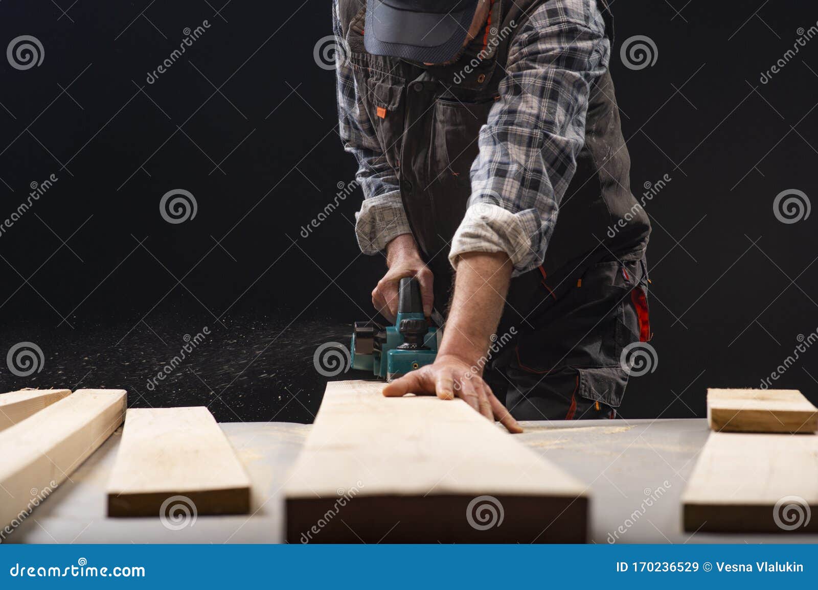 Carpenter Works with Electrical Planer Stock Image - Image of carpentry ...