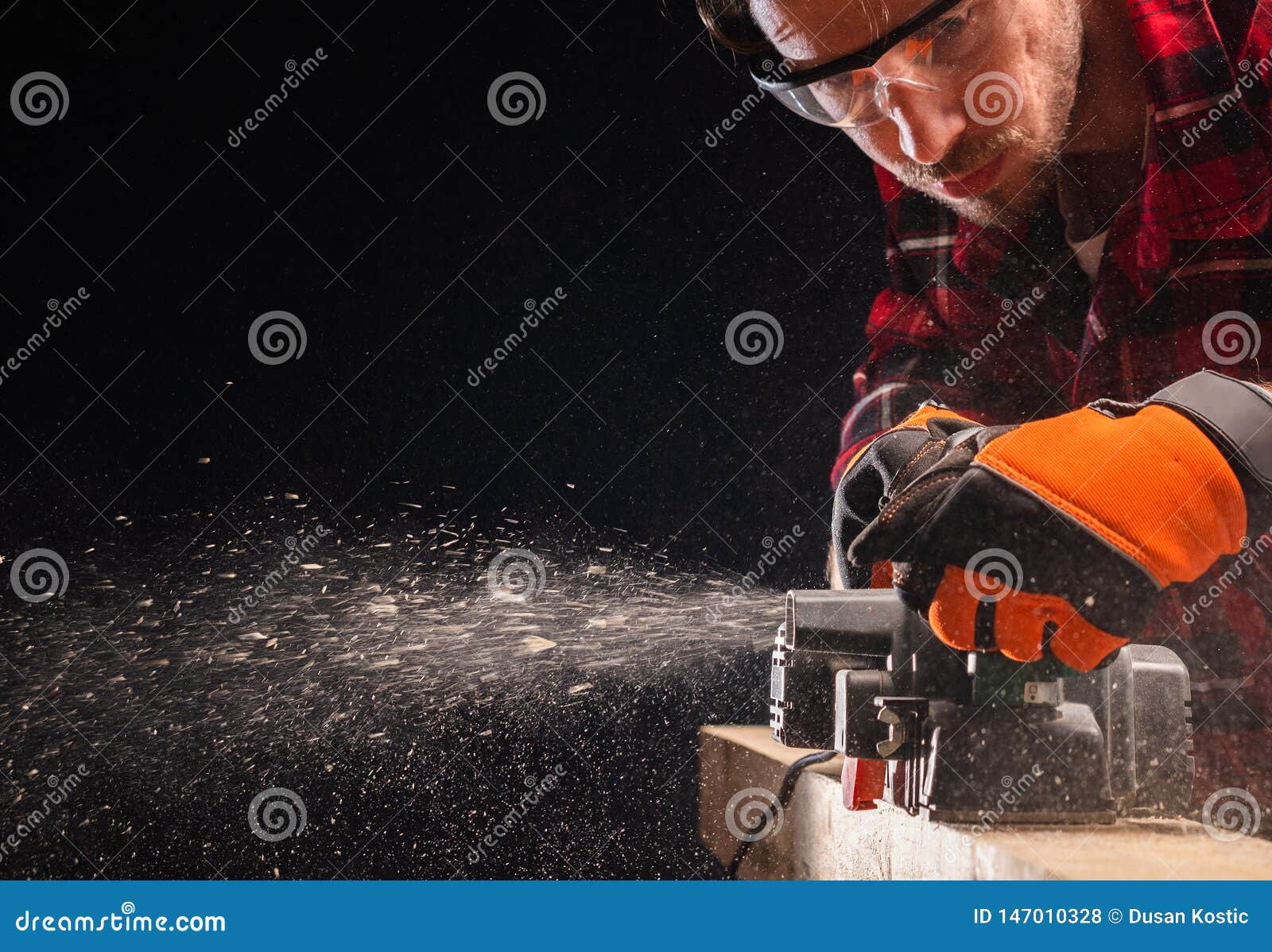 Carpenter Works with Electrical Planer Stock Photo - Image of ...