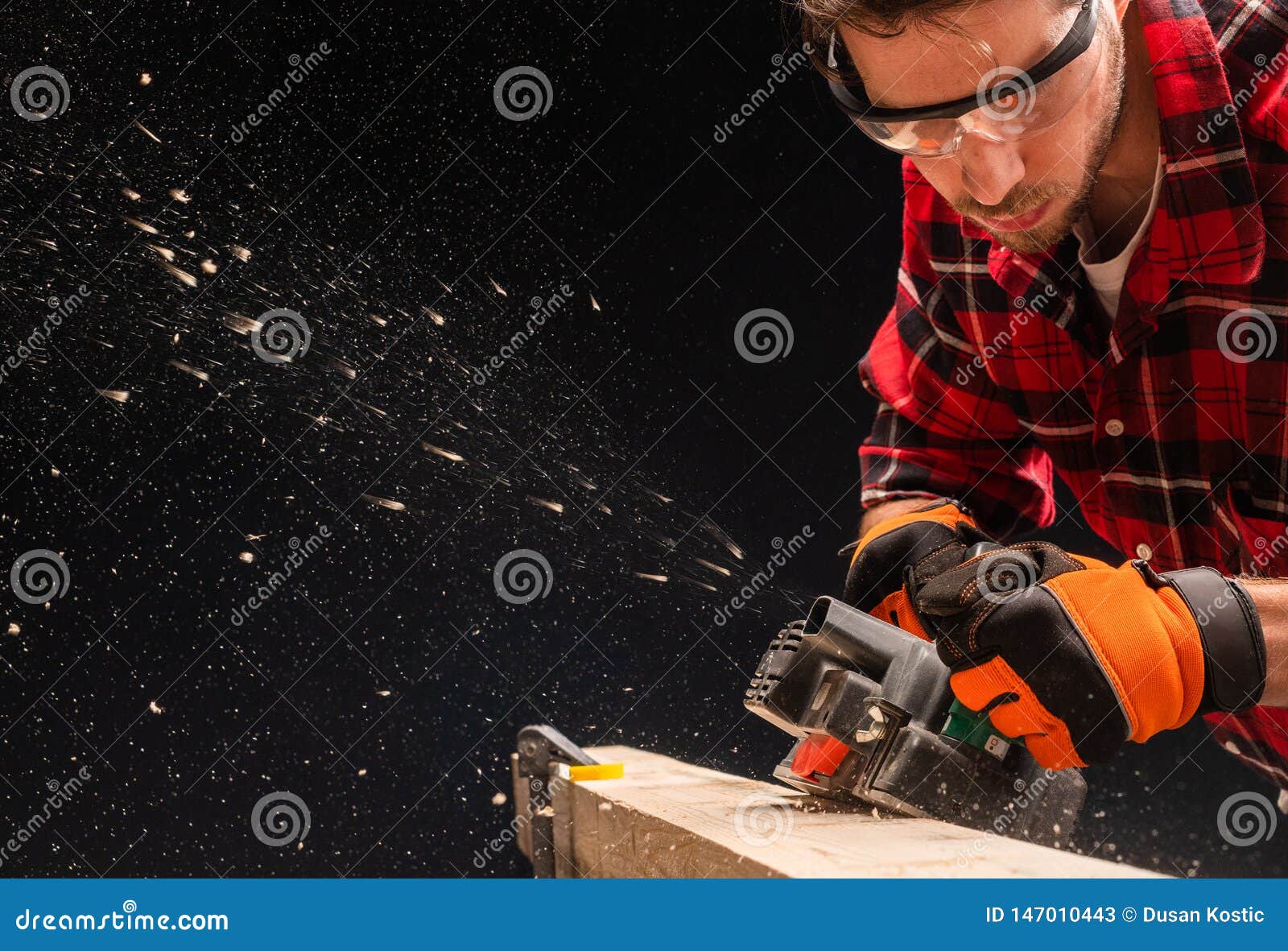 Carpenter Works with Electrical Planer Stock Image - Image of ...
