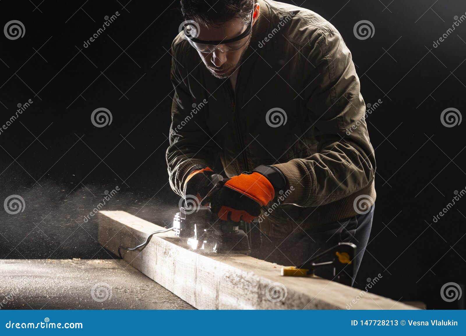 Carpenter Works with Electrical Planer Stock Image - Image of joinery ...