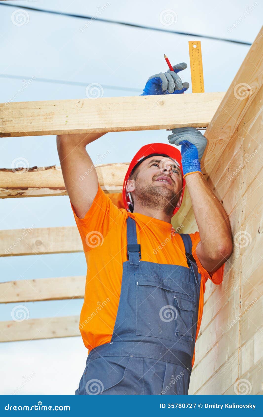 Carpenter works on roof stock image. Image of frame, measure - 35780727