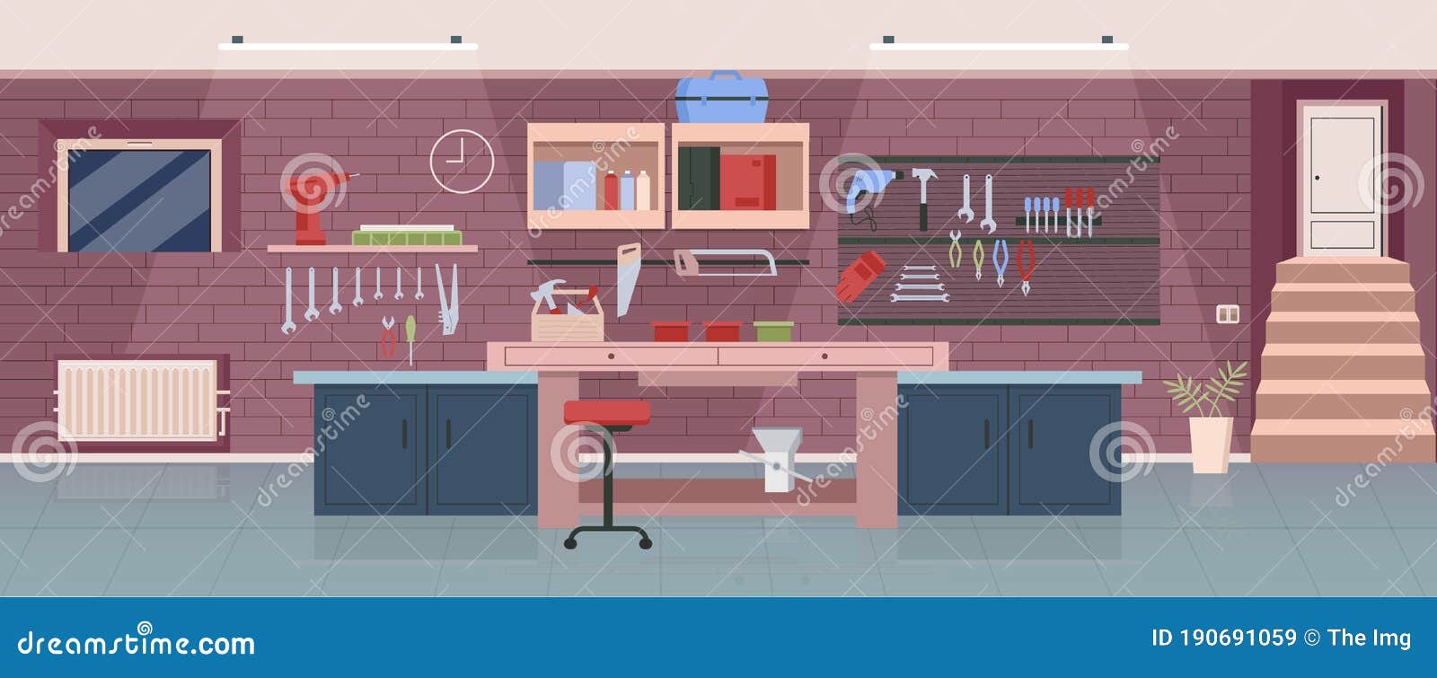 Carpenter Workshop Flat Color Vector Illustration Stock Vector ...