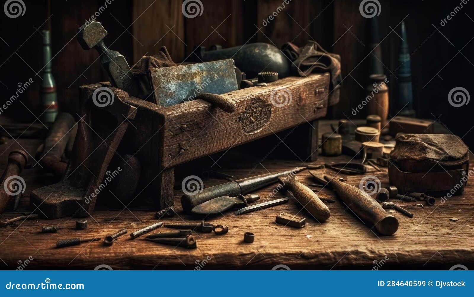 Carpenter Workshop Old Fashioned Tools, Rustic Materials, Antique ...